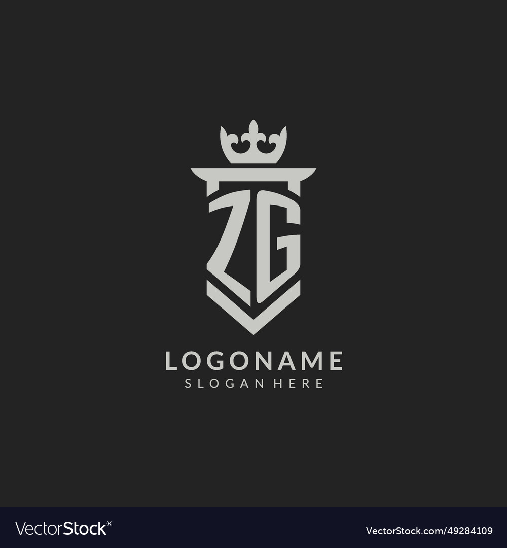 Initial zg shield and crown logo style Royalty Free Vector