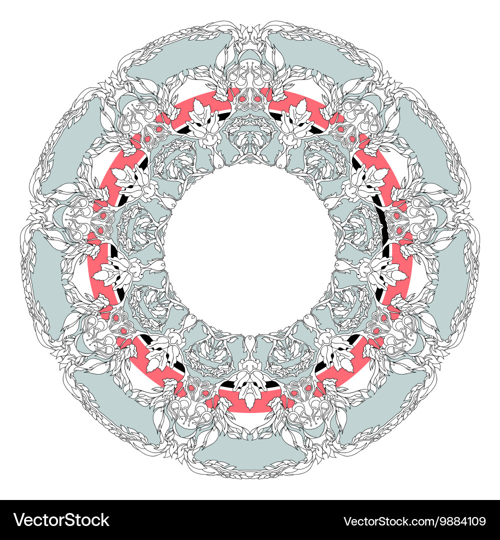 Mandala shaped contoured branches flowers leaves Vector Image