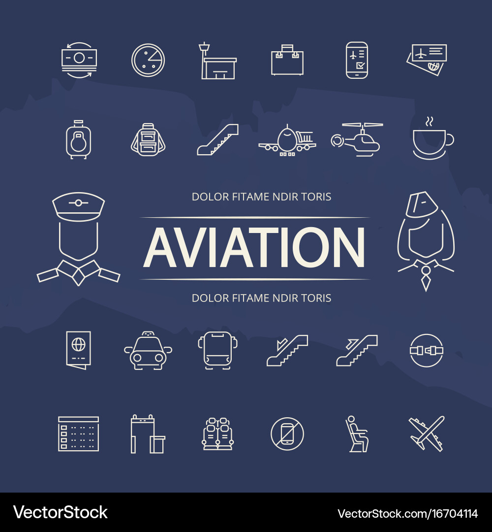 Aviation outline icons collection Royalty Free Vector Image