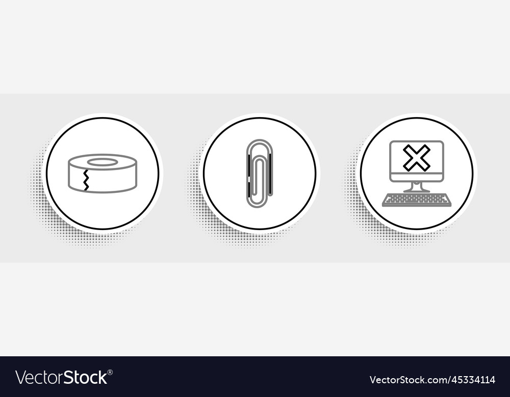 Set line computer with keyboard and x mark scotch Vector Image