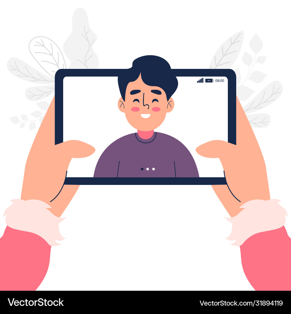 Close up man having video call on tablet pc Vector Image