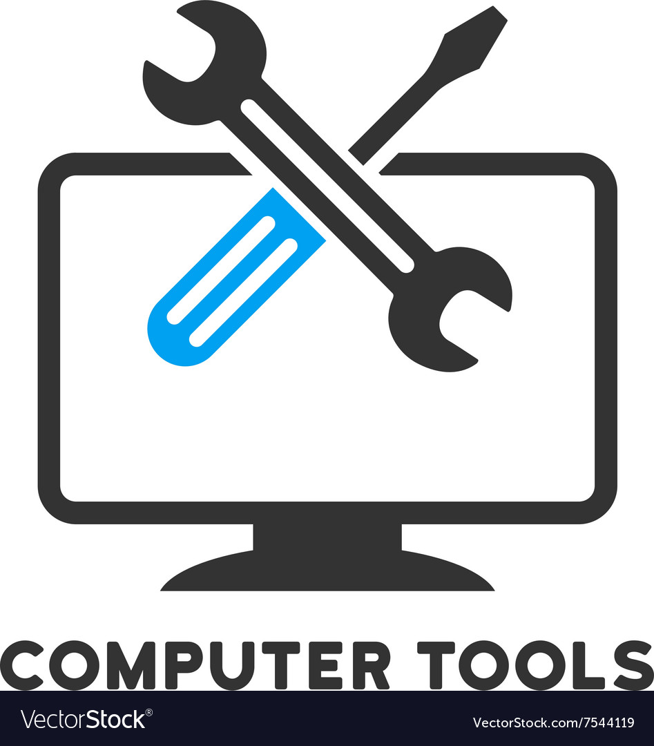 Computer Tools Flat Icon with Caption Royalty Free Vector