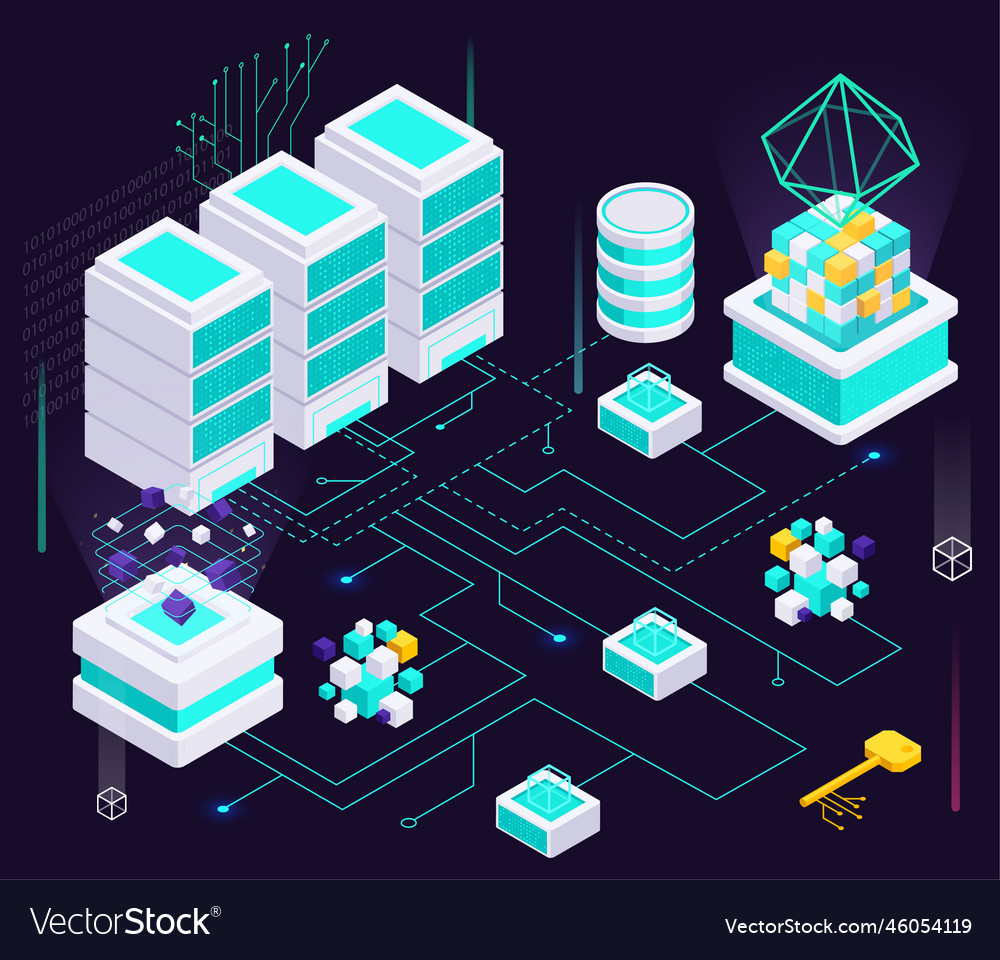 Isometric data blocks flowchart Royalty Free Vector Image