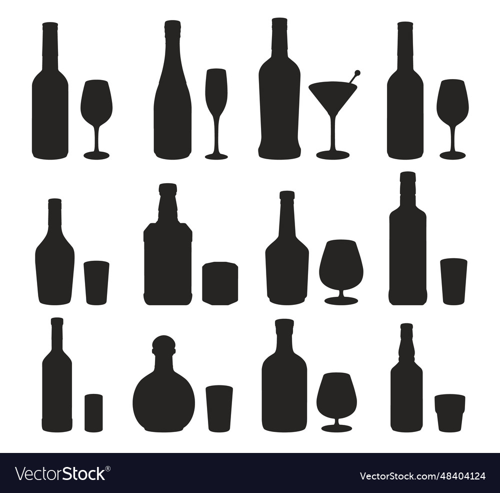 Alcoholic drinks set silhouette monochrome Vector Image Alcoholic drinks set silhouette monochrome Vector Image
