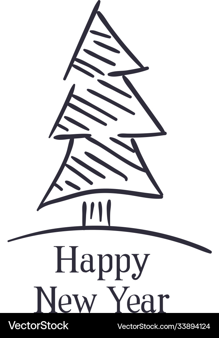 Happy new year with pine tree line style icon Vector Image