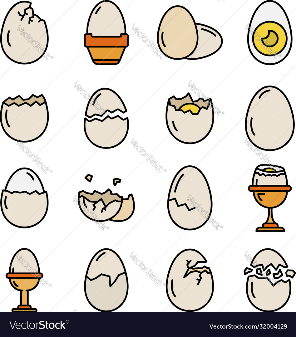 Eggshell icons set flat Royalty Free Vector Image