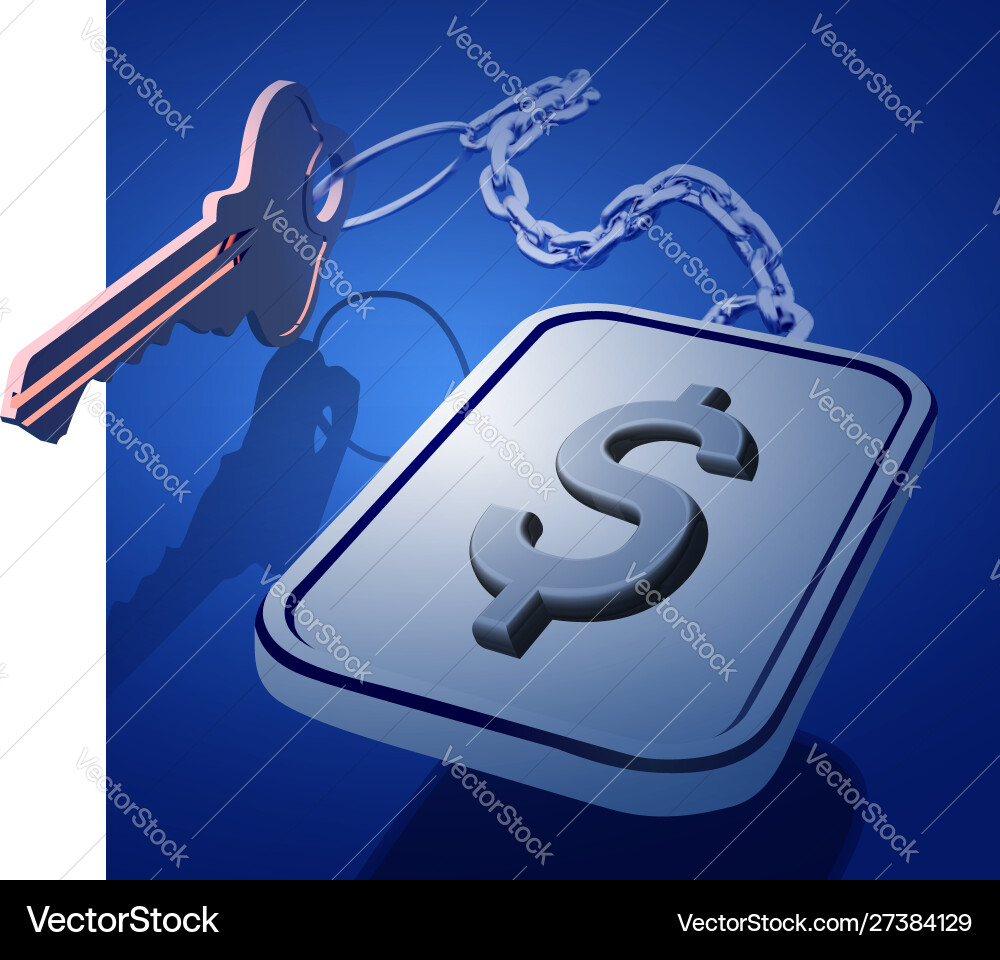 Keys with a keychain on a chain with a dollar icon