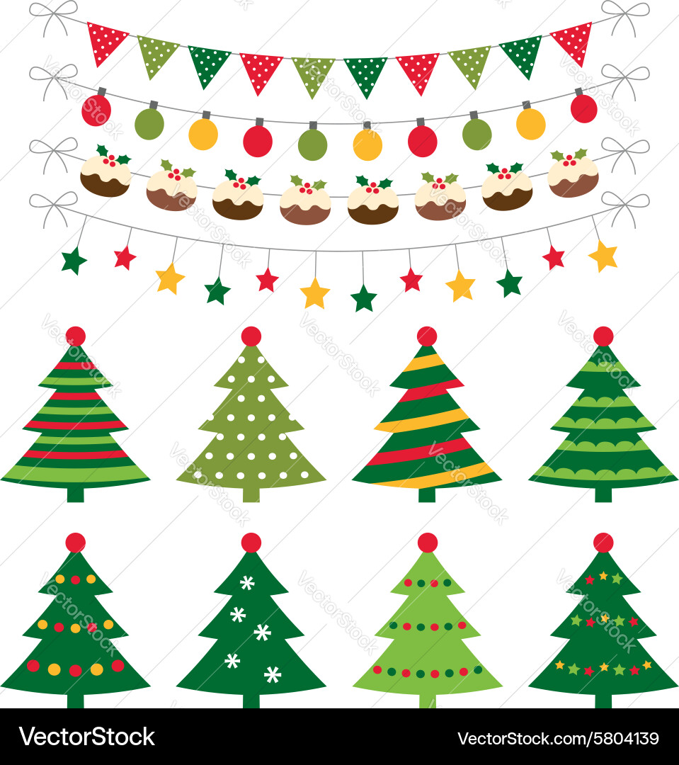 Christmas trees and decoration set Royalty Free Vector Image