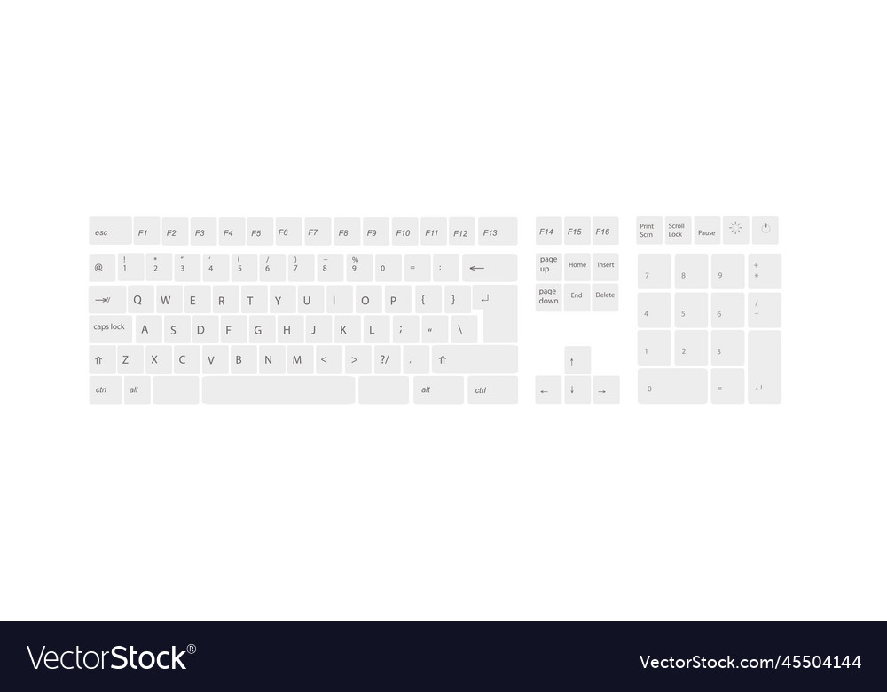 White computer keyboard button layout template Vector Image