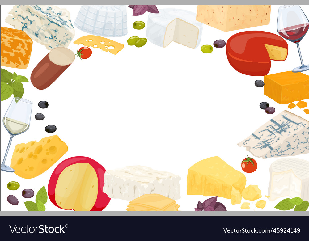 Cheese flat composition frame Royalty Free Vector Image