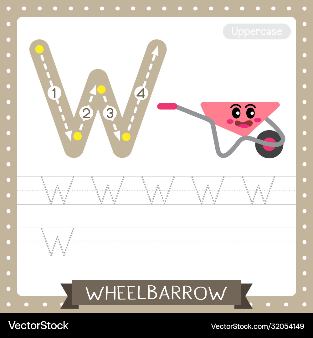 Letter w uppercase tracing practice worksheet of Vector Image