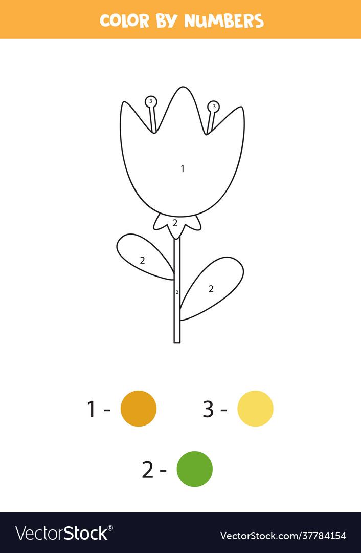 Color cute flower numbers worksheet for kids Vector Image