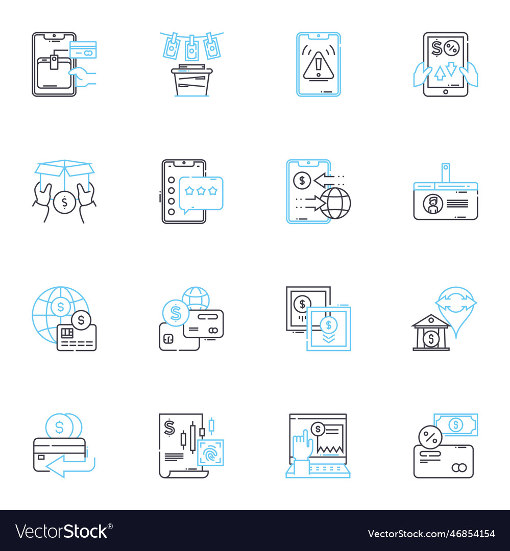 Digital banking linear icons set fintech mobile Vector Image Digital banking linear icons set fintech mobile Vector Image