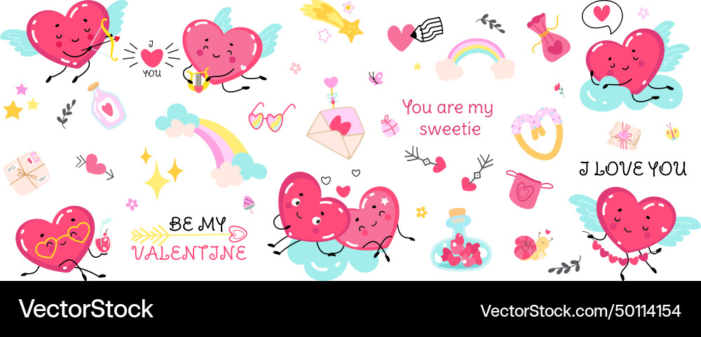 Funny romantic elements cute hearts couple love Vector Image
