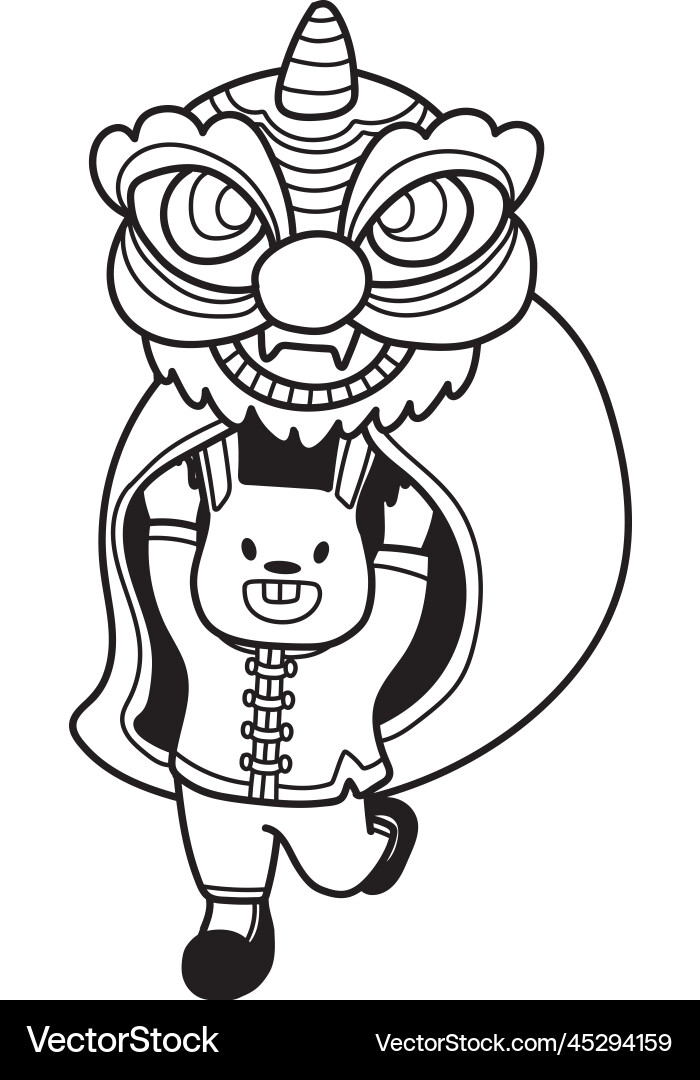 Hand drawn chinese lion dancing with a rabbit Vector Image