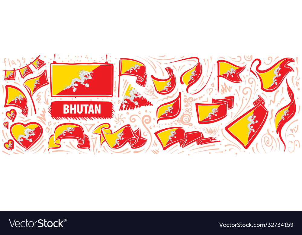 Set national flag bhutan Royalty Free Vector Image