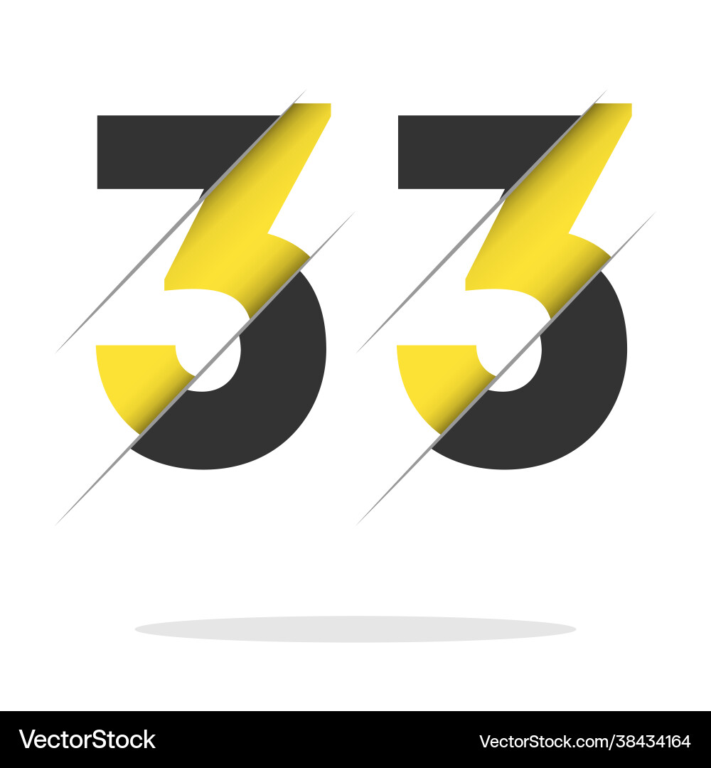 33 3 3 number logo design with a creative cut Vector Image
