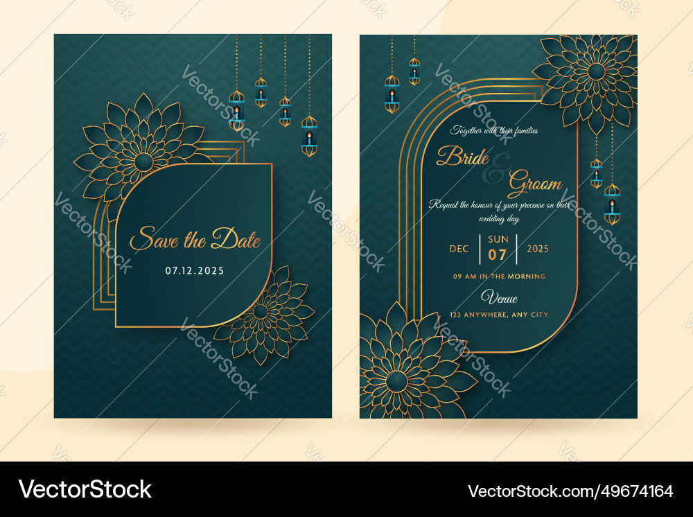 Islamic wedding invitation card template wi Vector Image