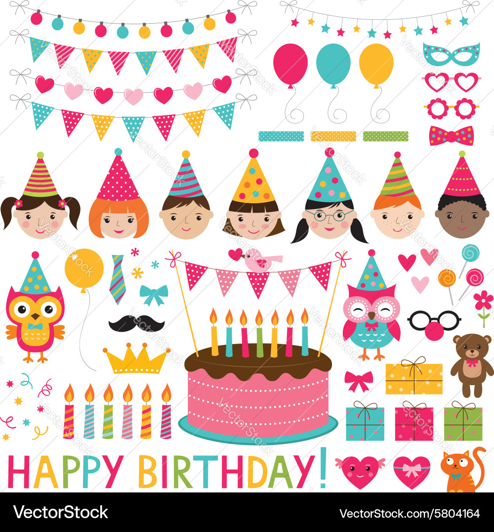 Kids birthday party set Royalty Free Vector Image