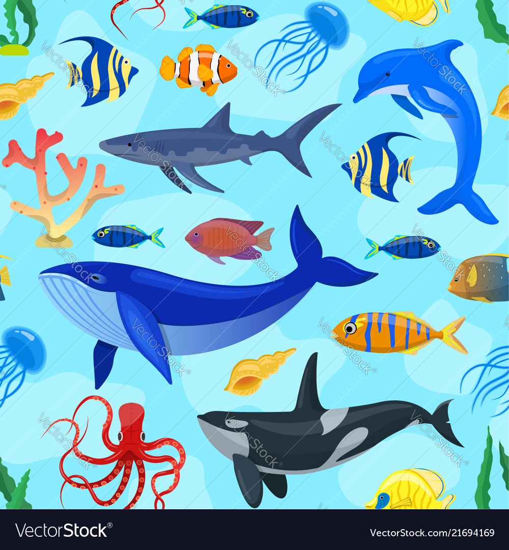 Pattern with ocean animals Royalty Free Vector Image