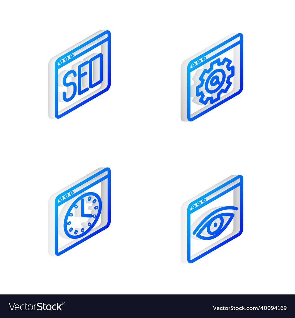Set isometric line browser setting seo Royalty Free Vector Set isometric line browser setting seo Royalty Free Vector
