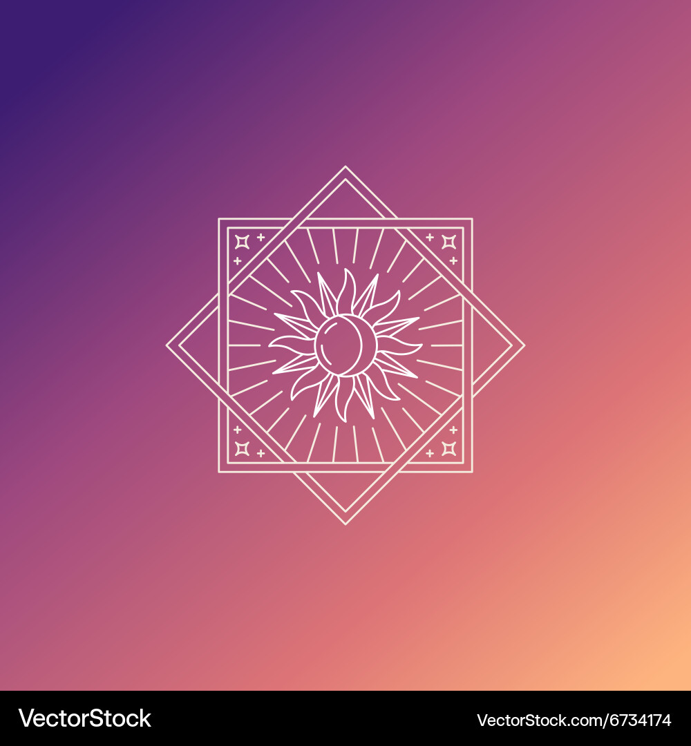 Abstract emblem in trendy linear style with sun Vector Image
