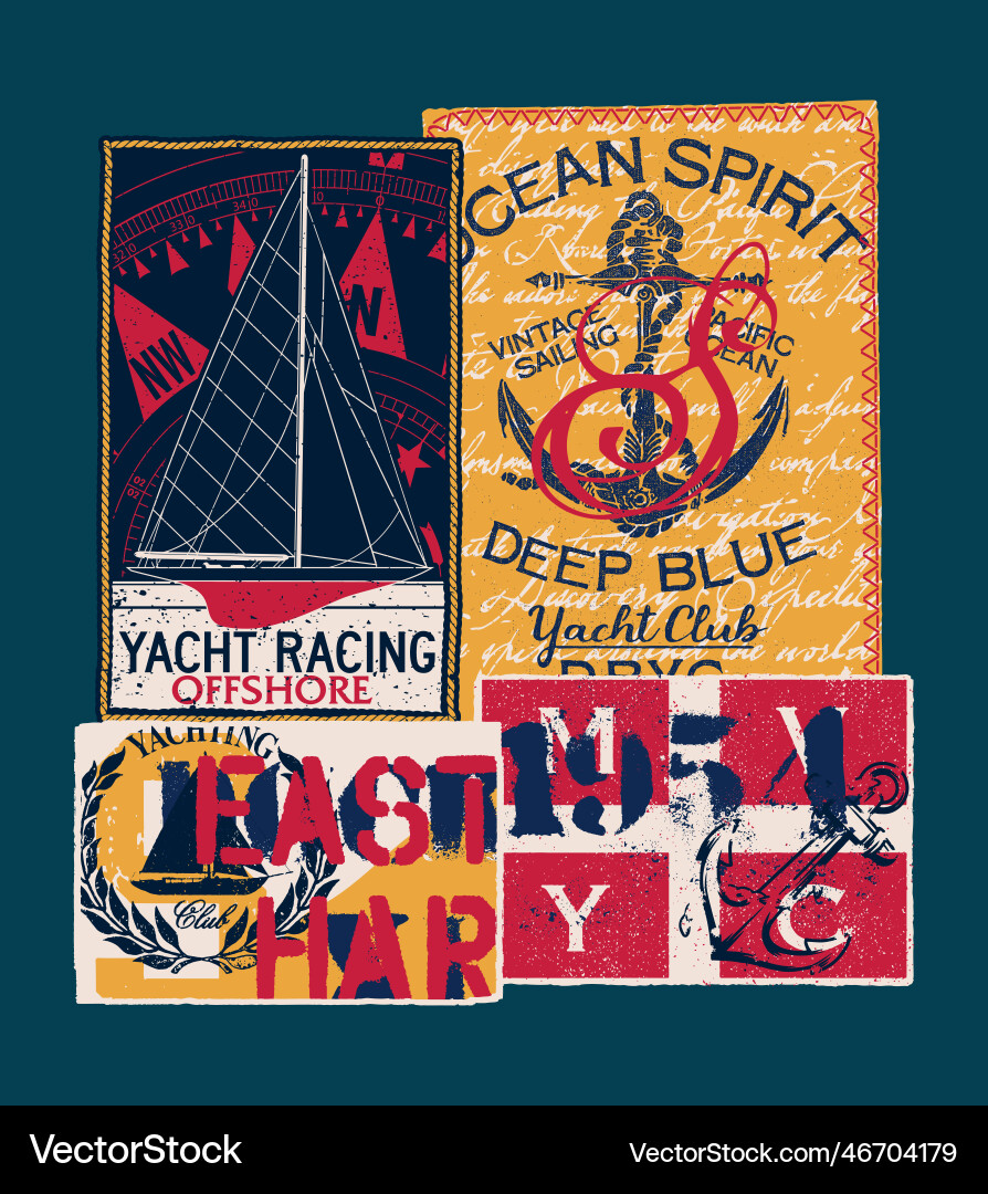 Nautical sailing yacht club labels patchwork Vector Image