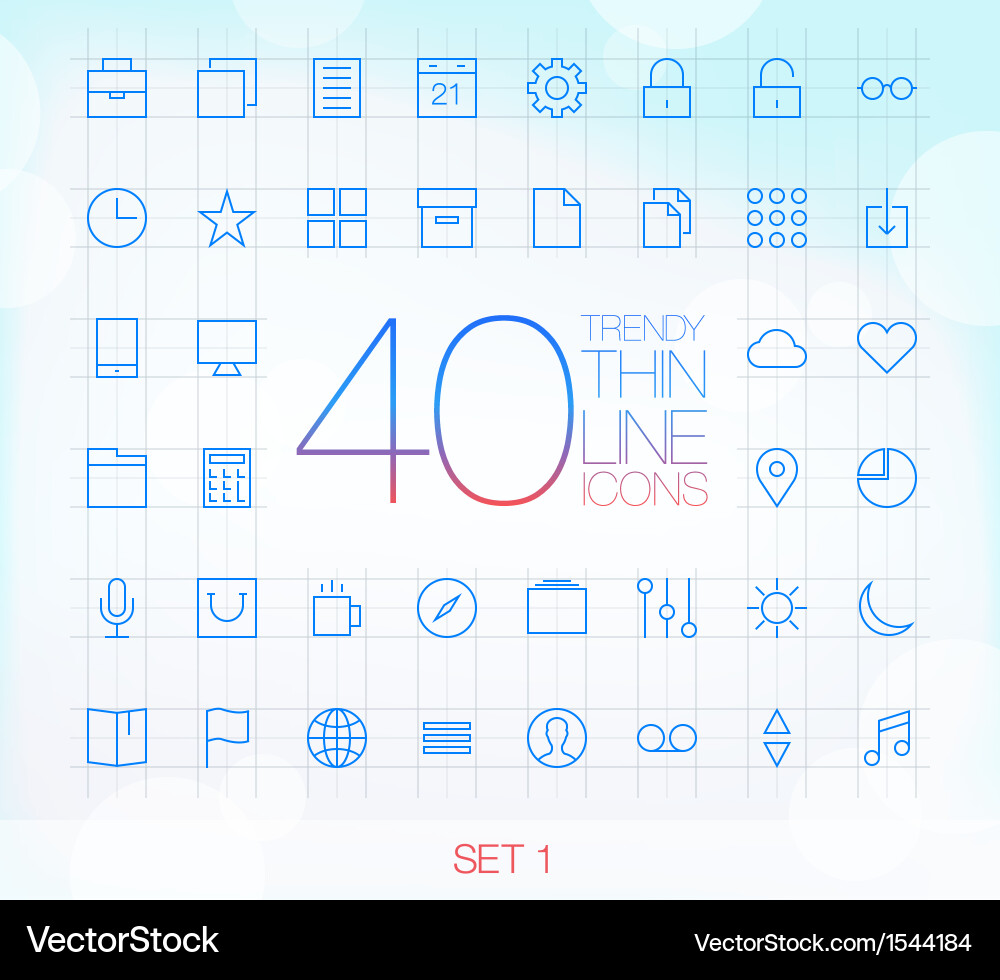 40 trendy thin icons for web and mobile set 1 Vector Image