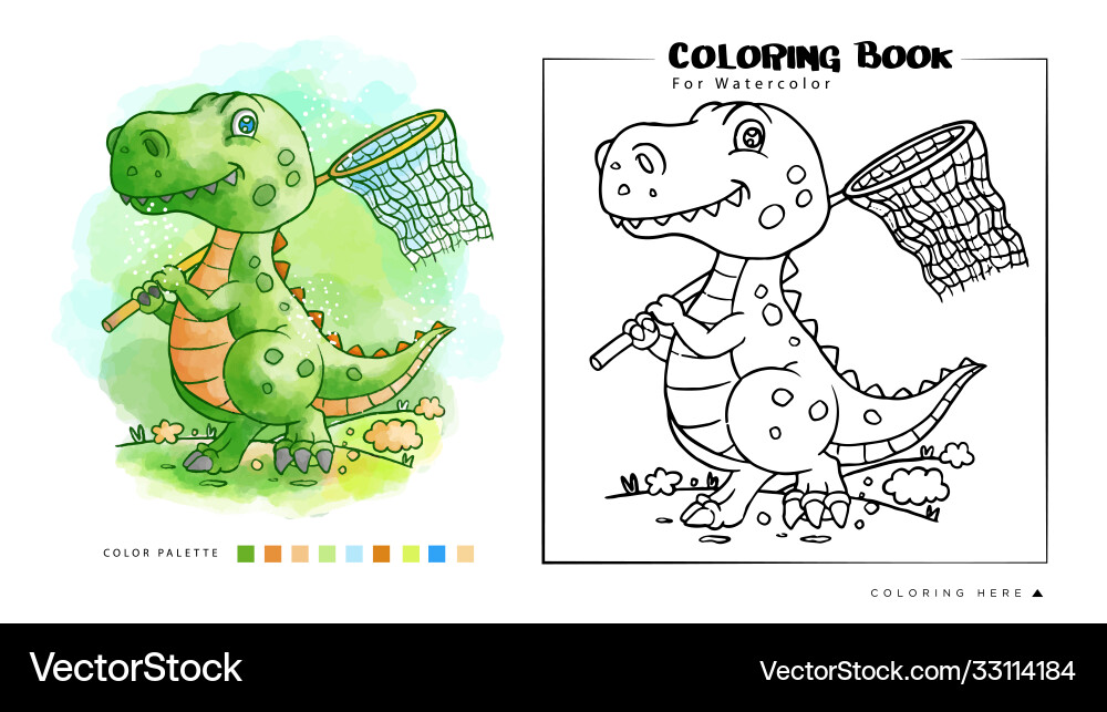 Coloring book cute dinosaurs playing Royalty Free Vector