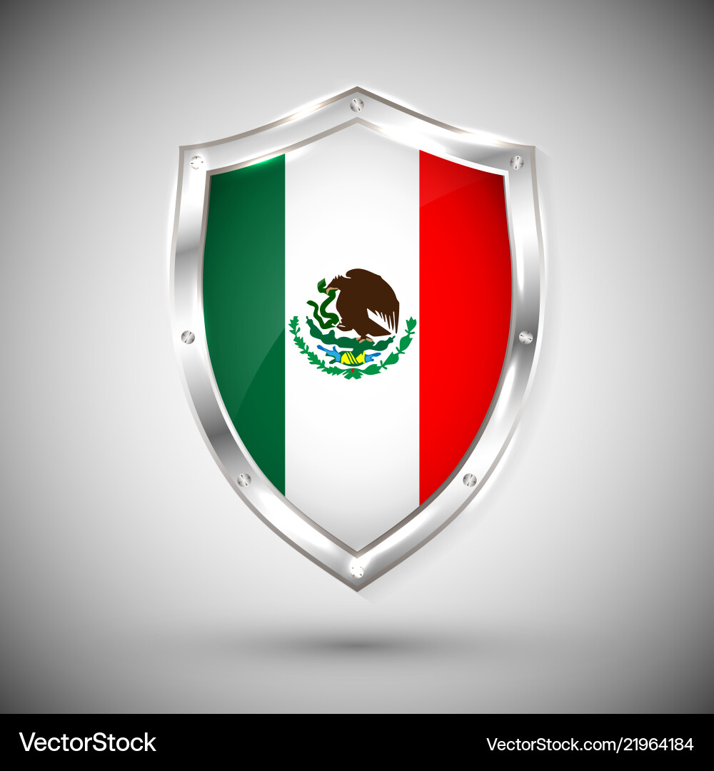 Mexico flag on metal shiny shield collection Vector Image