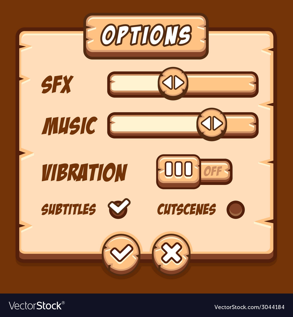 Option Menu Wooden Style Game Buttons Royalty Free Vector