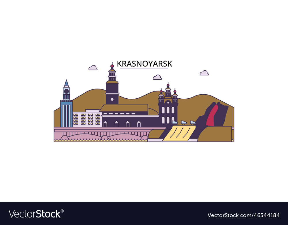 Russia krasnoyarsk tourism landmarks city Vector Image Russia krasnoyarsk tourism landmarks city Vector Image