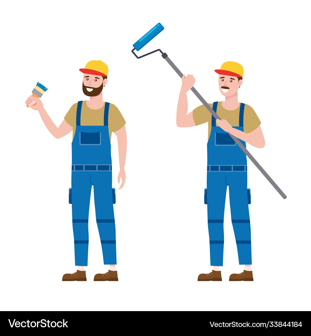 Set construction workers painter with brush Vector Image