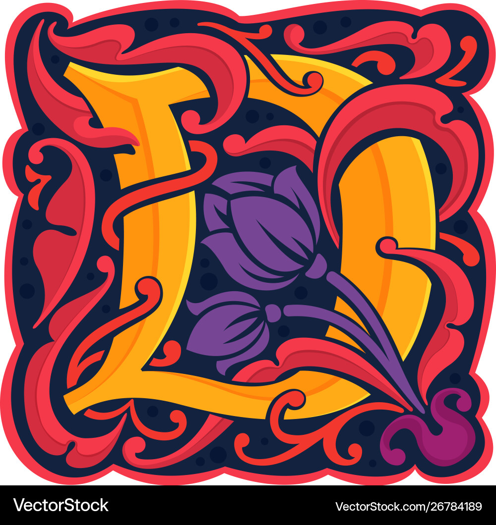 D letter colorful antique gothic initial logo Vector Image