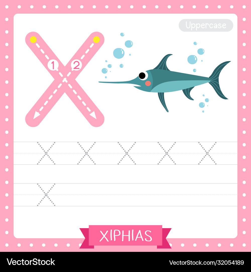 Letter x uppercase tracing practice worksheet of Vector Image