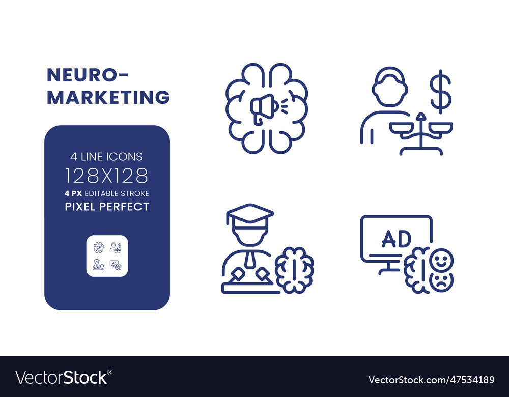 Neuromarketing Linear Desktop Icons Set Royalty Free Vector