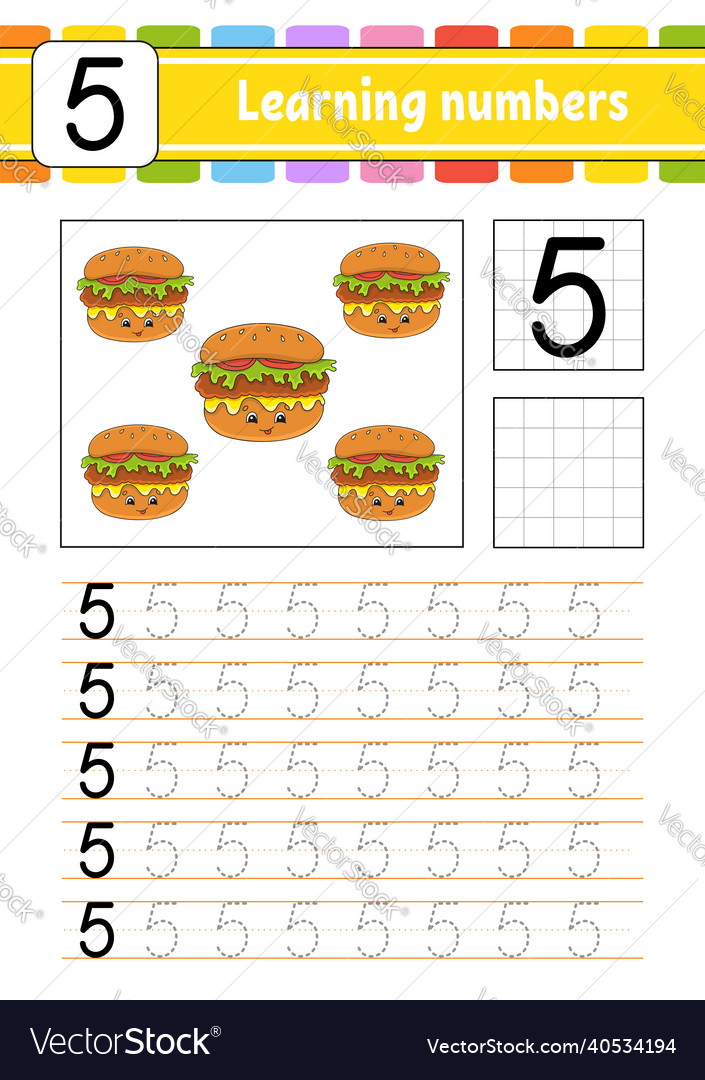 Number 5 trace and write handwriting practice Vector Image