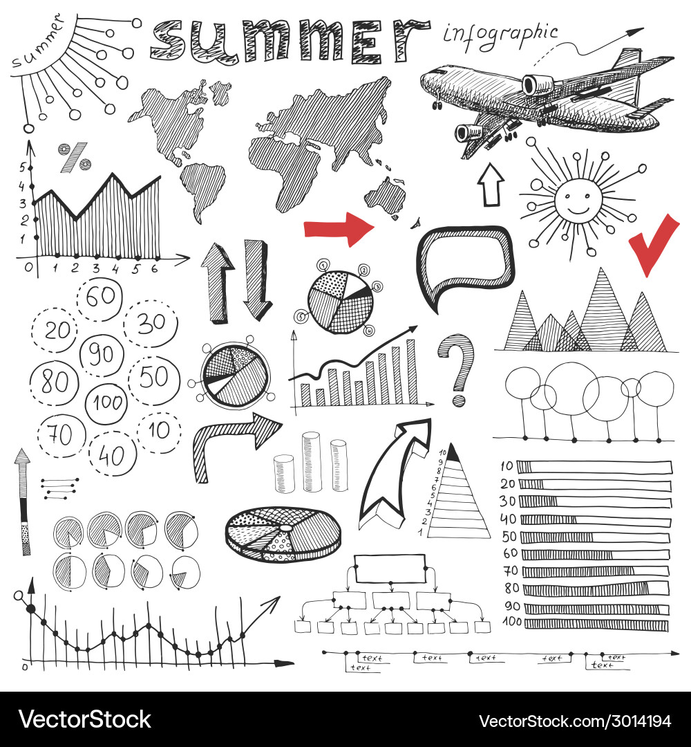 Summer infographic big set sketch drawing info Vector Image