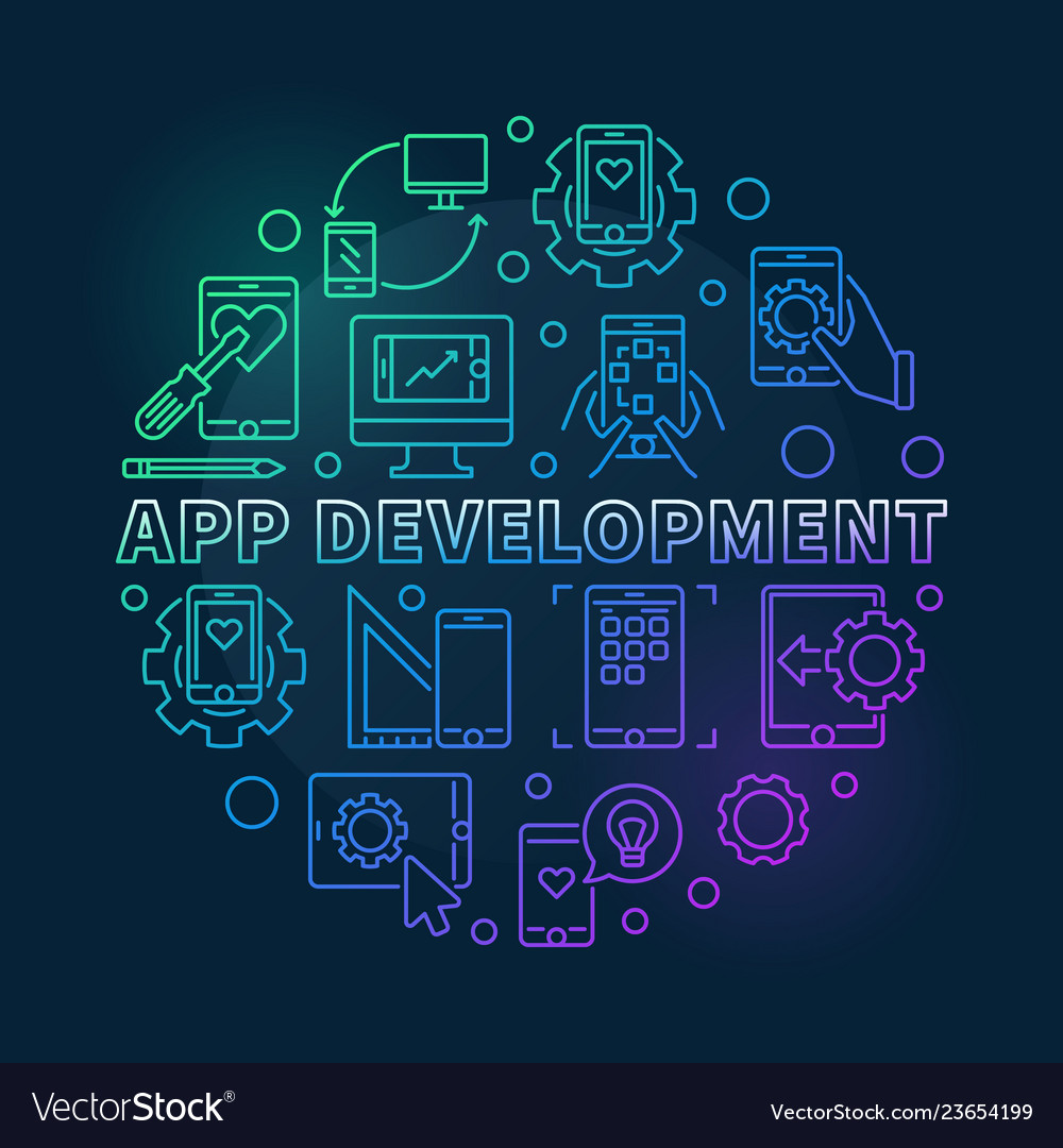 App development round colored outline Royalty Free Vector