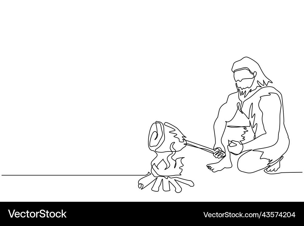 Continuous one line drawing prehistoric man Vector Image