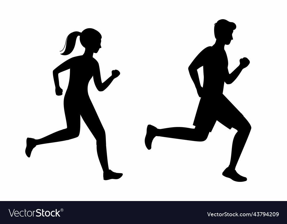 Black silhouette of running woman and man runners Vector Image