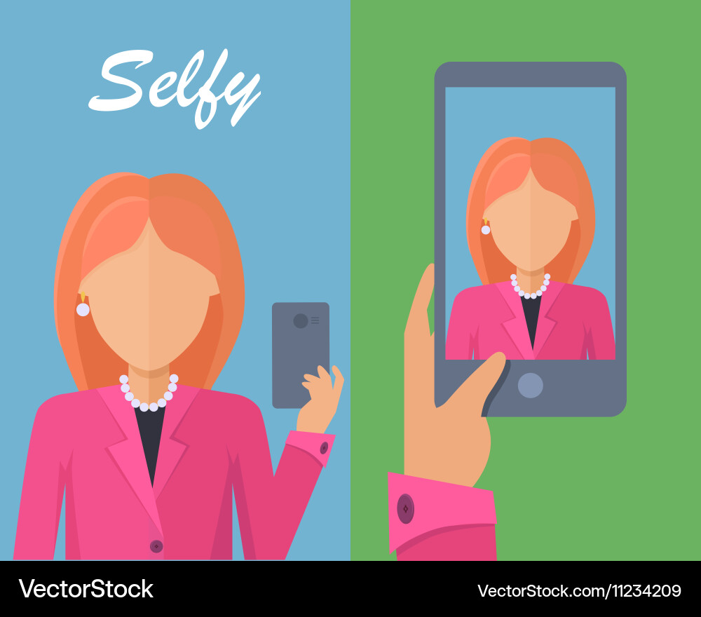 Selfy on smartphone young woman taking self Vector Image
