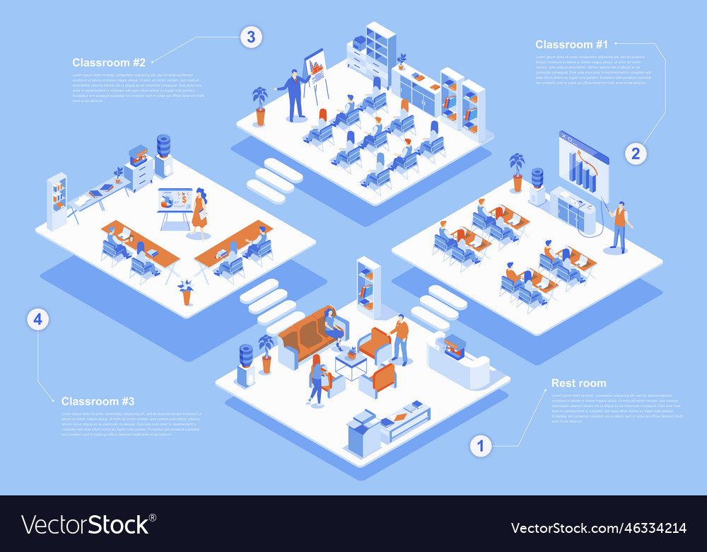 Business training concept 3d isometric web scene Vector Image
