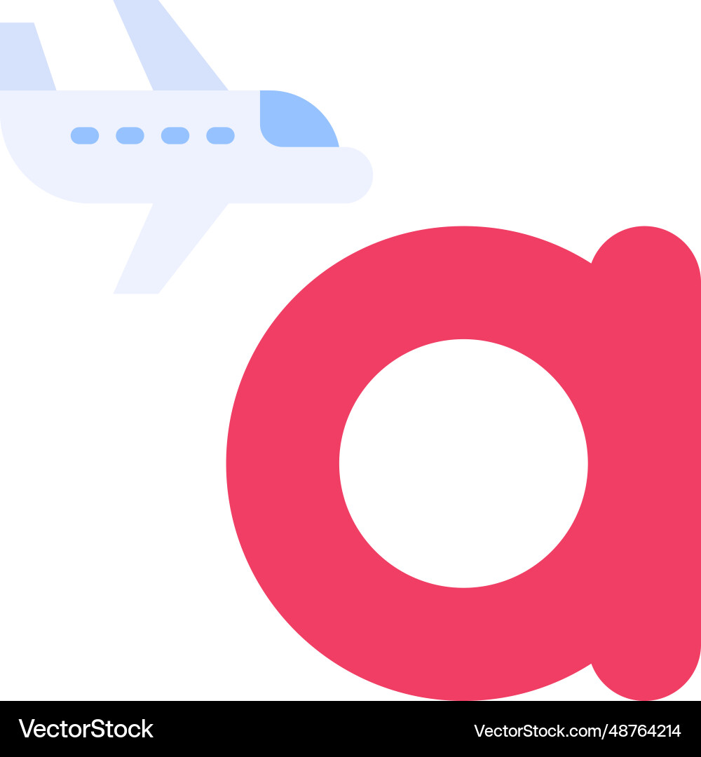 Letter a alphabet with airplane icon Royalty Free Vector