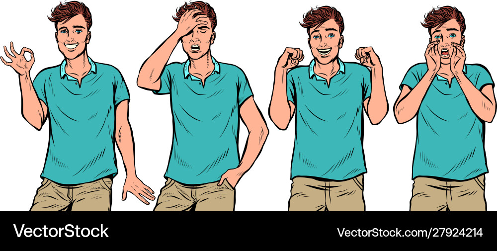 Young man gestures set Royalty Free Vector Image