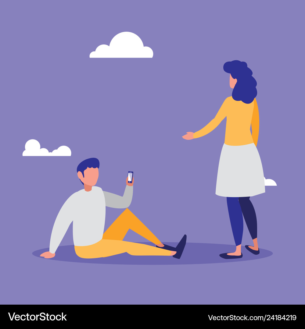 Couple using smartphone characters Royalty Free Vector Image