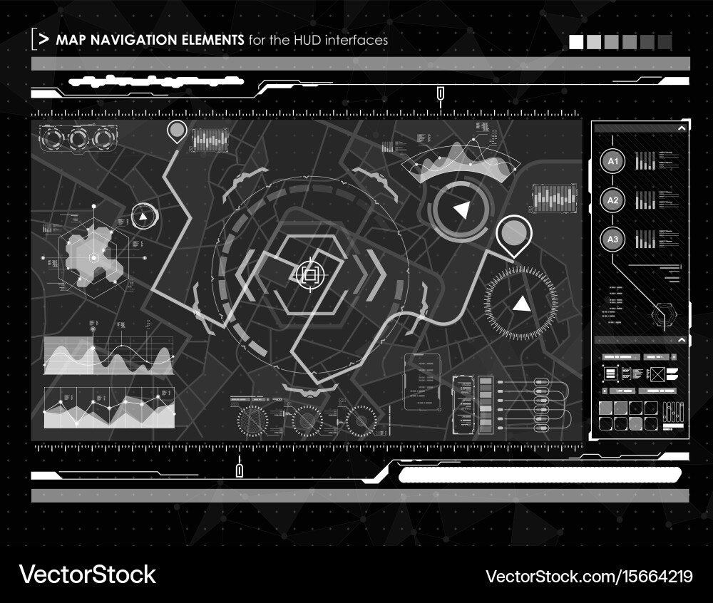 Head-up display navigation map elements Royalty Free Vector