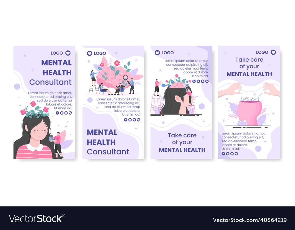 Mental health care consultant stories template Vector Image Mental health care consultant stories template Vector Image