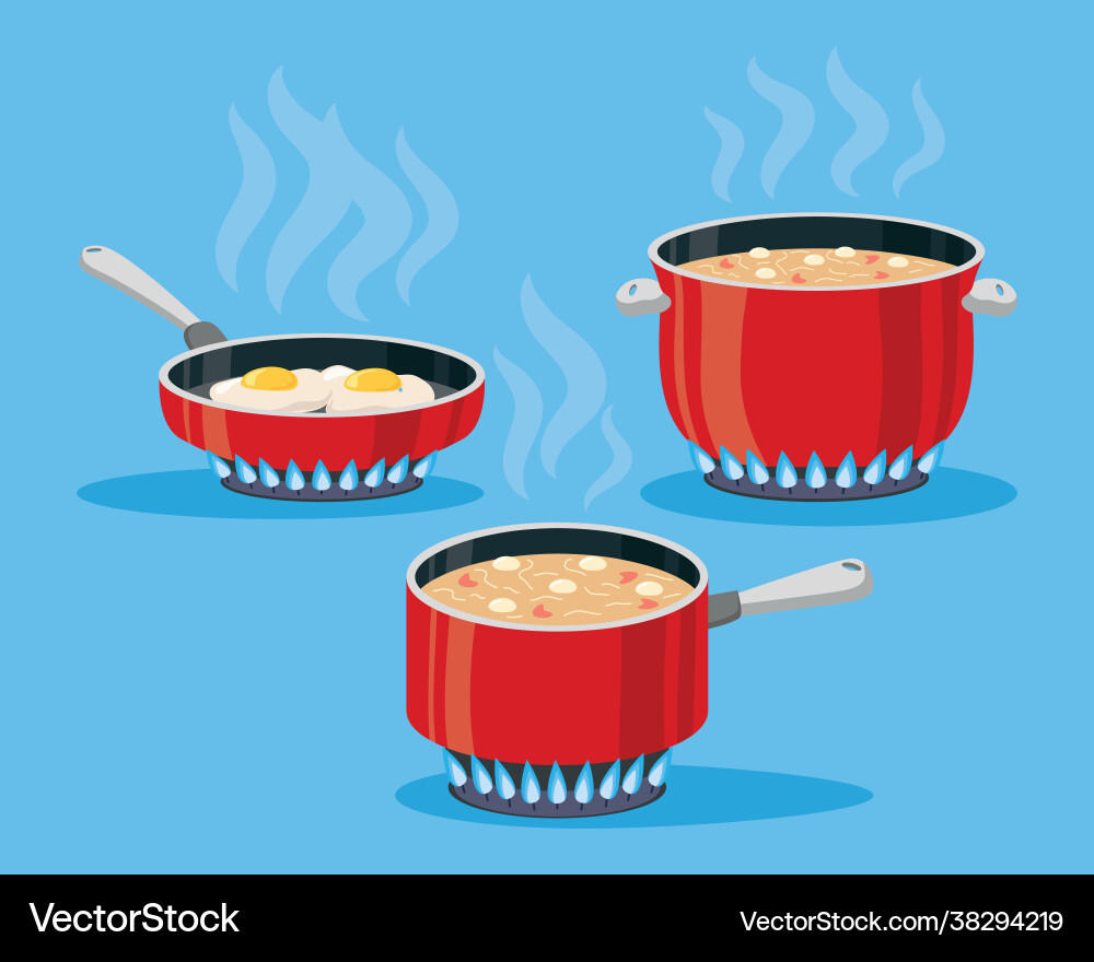 Three pots cooking Royalty Free Vector Image - VectorStock
