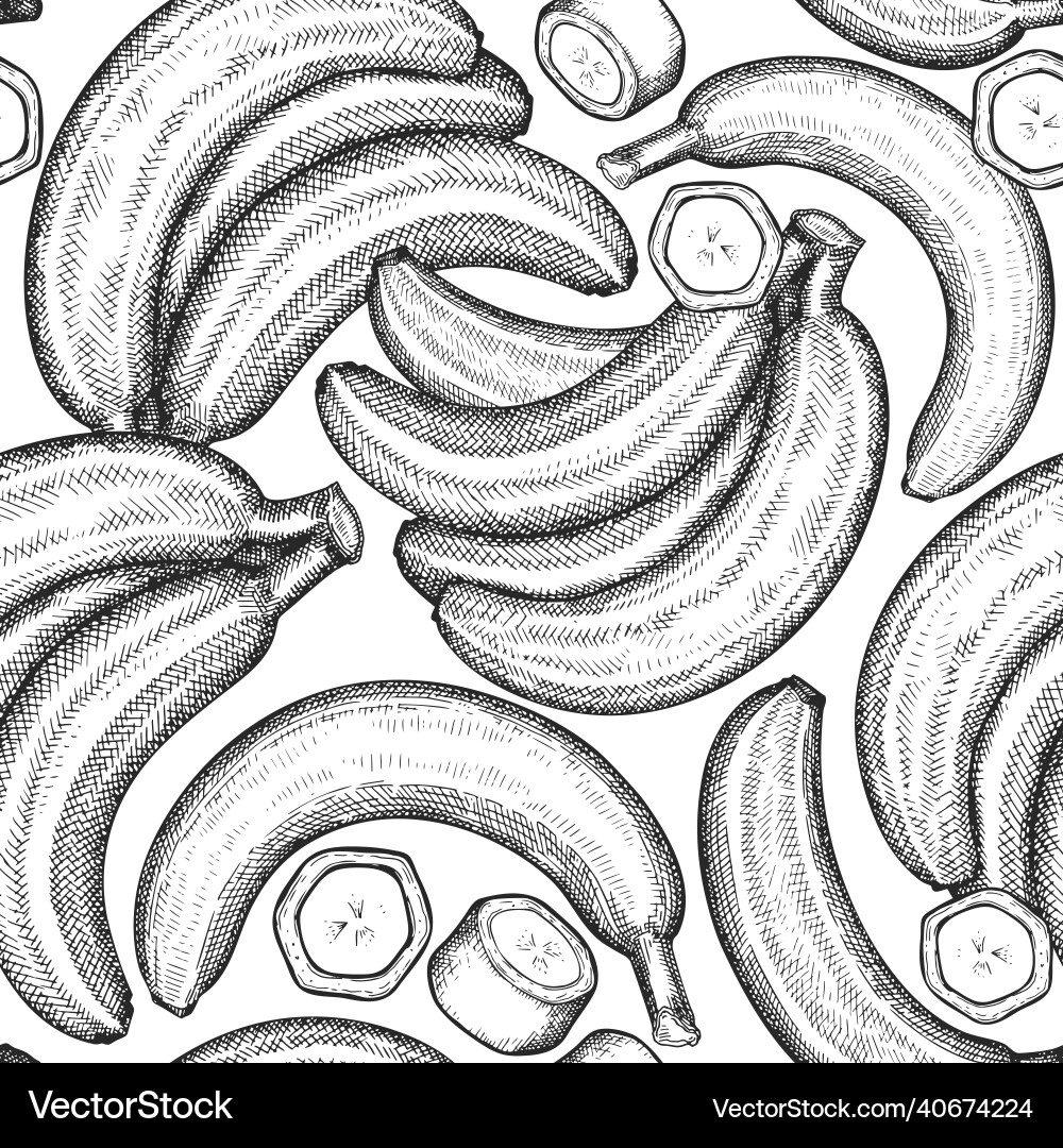Hand drawn sketch style banana seamless pattern Vector Image
